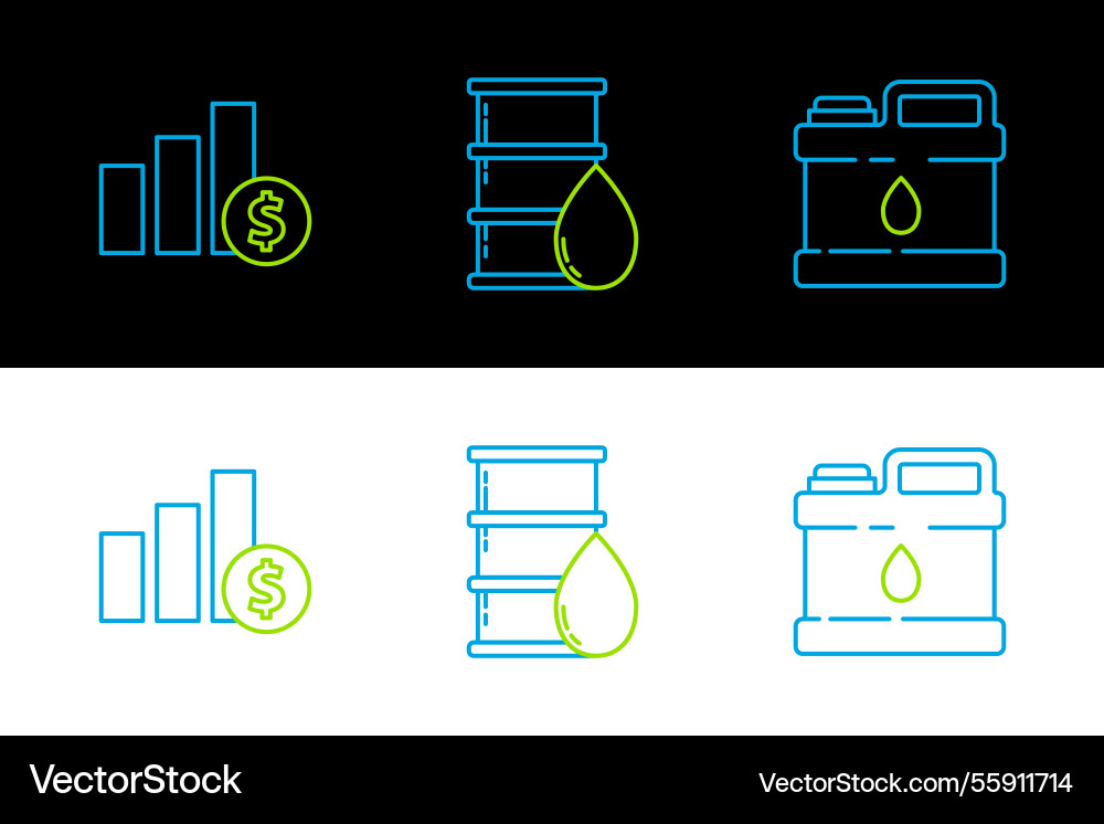 Set line canister for motor machine oil pie chart Vector Image