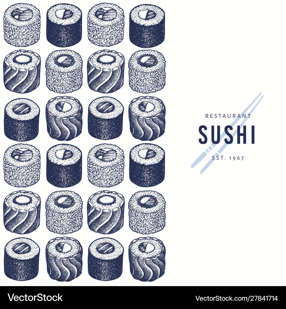 Sushi design template hand drawn japanese Vector Image