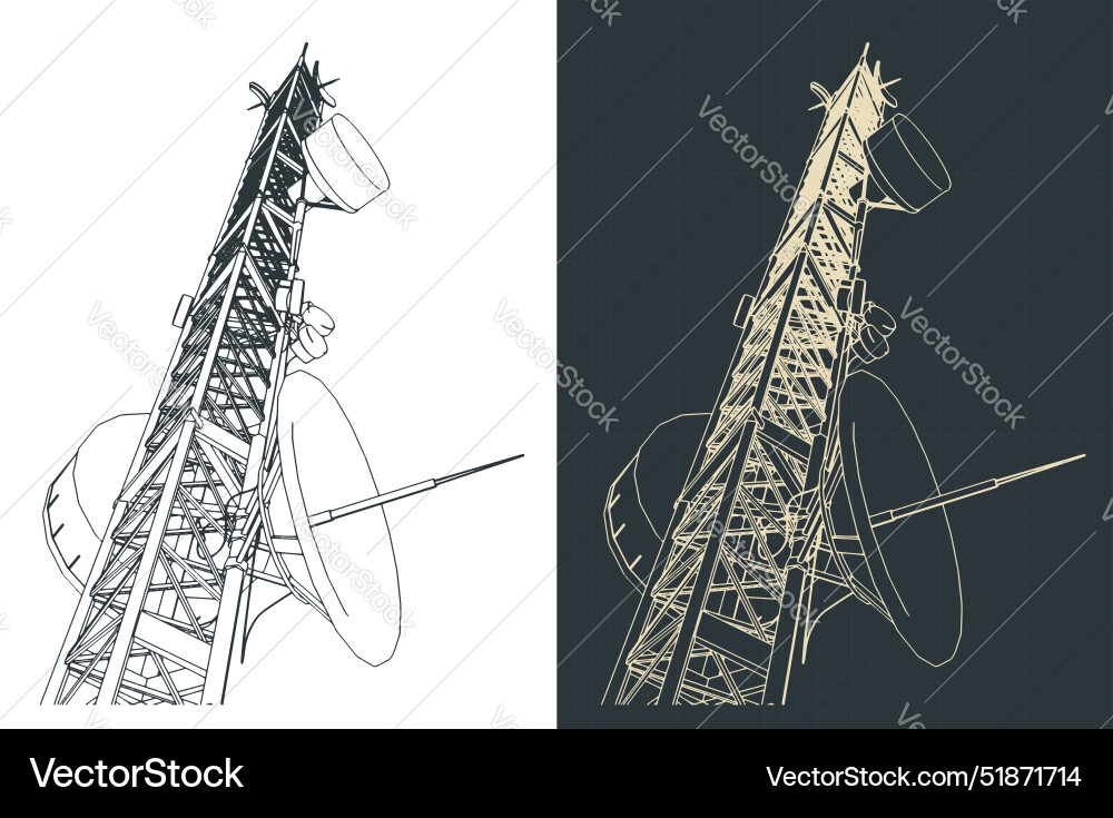 Telecommunications tower technical drawings Vector Image