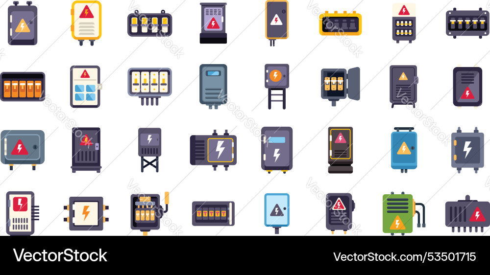 Electrical panel icons set flat style Royalty Free Vector