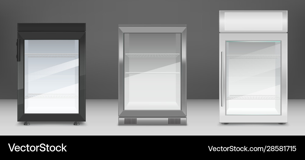 Empty mini refrigerators with clear glass door Vector Image