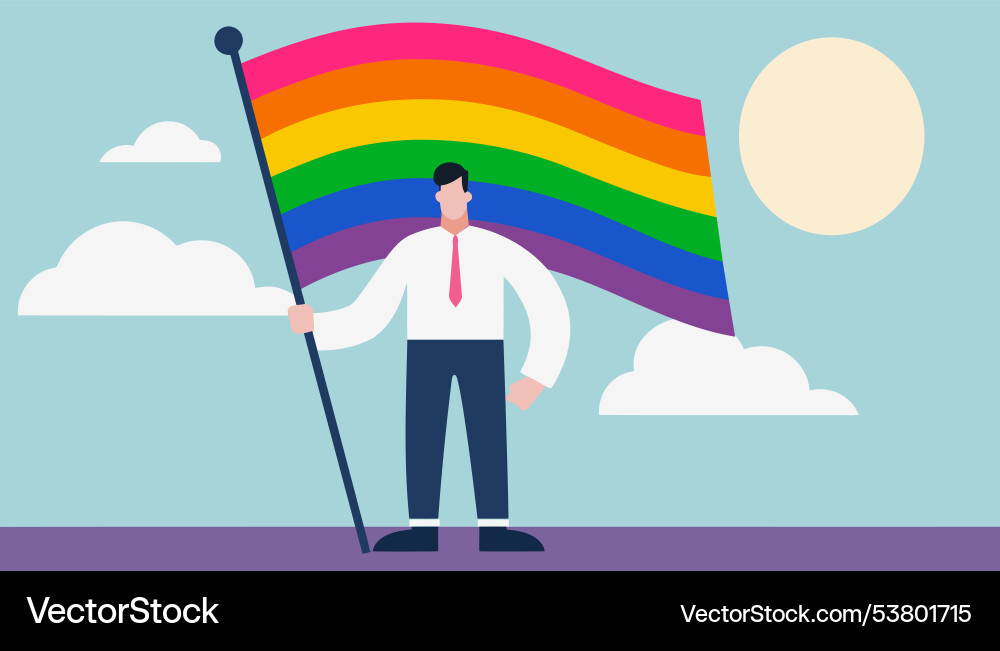 Hand drawn man holding lgbt flag Royalty Free Vector Image