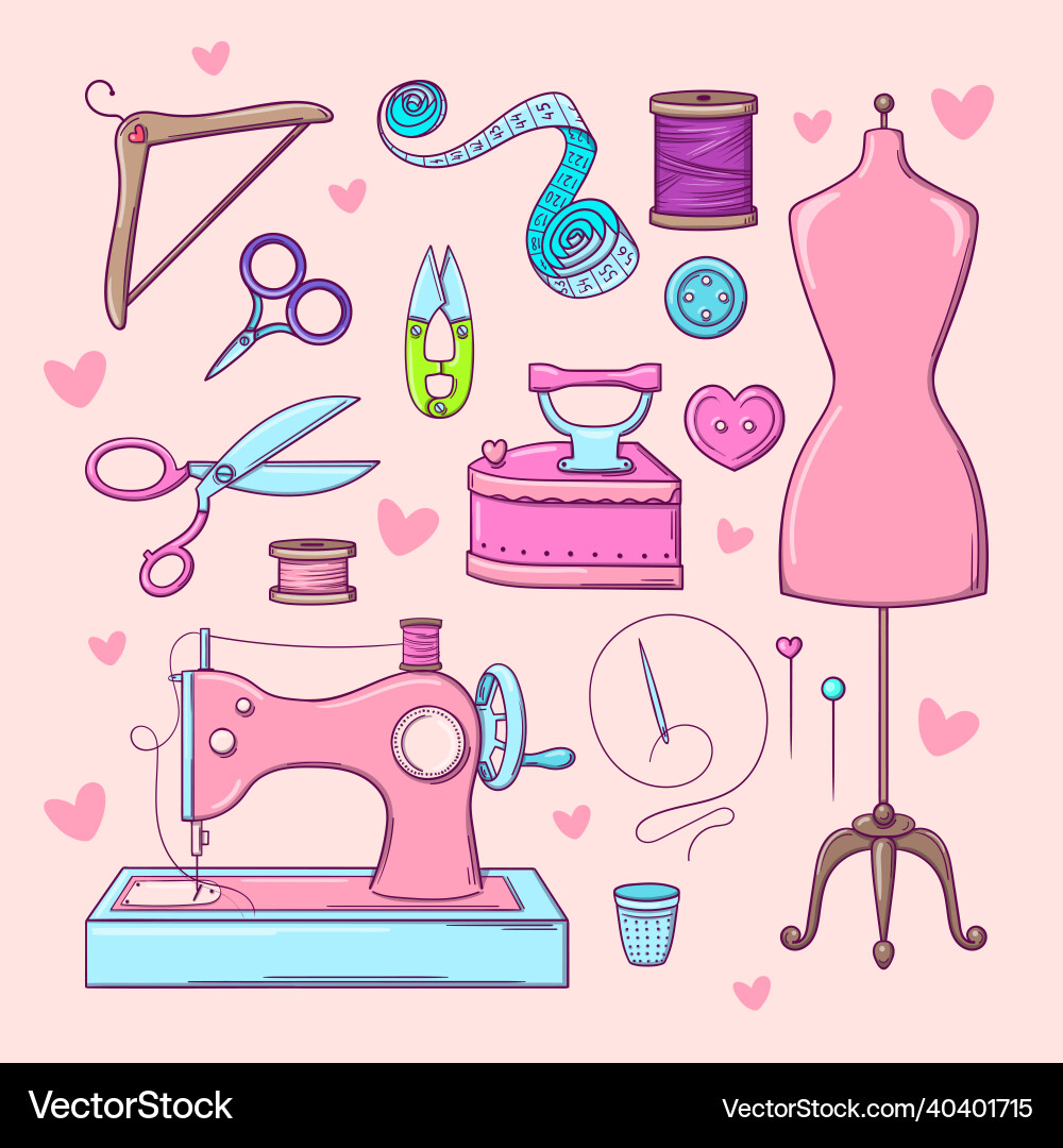 Hand made set of elements for sewing in doodle Vector Image