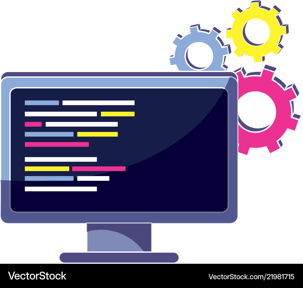 Industry gear and computer with code program Vector Image