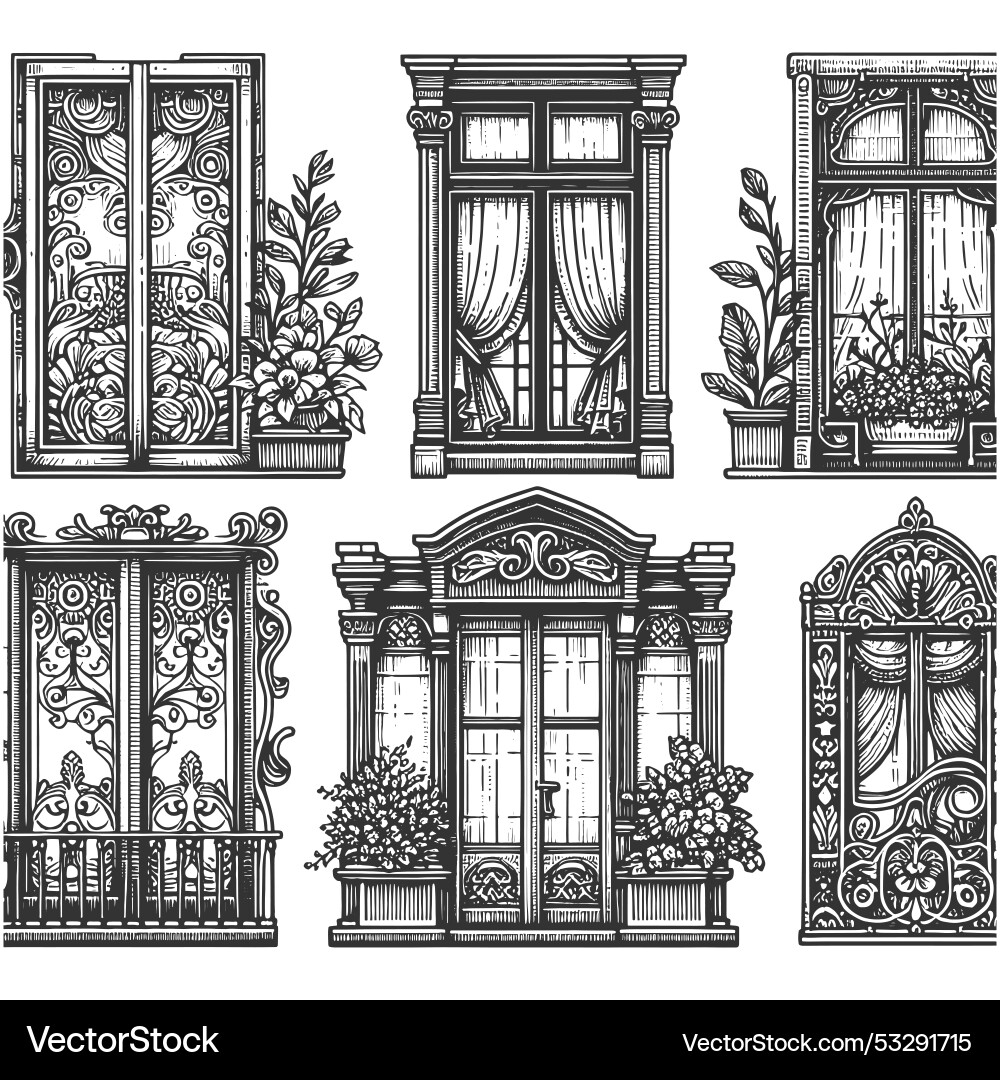 Ornate window designs floral decorations Vector Image