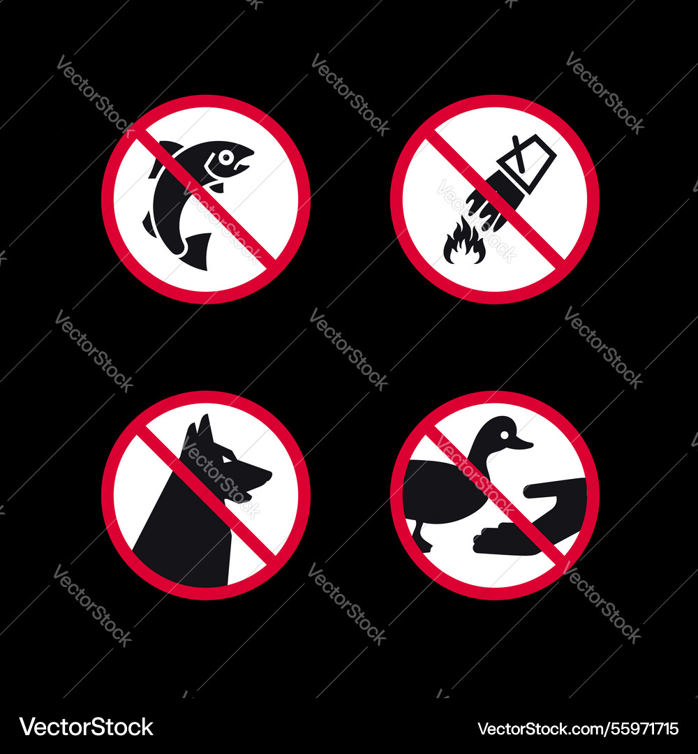 Prohibited signs forbidden round stickers set Vector Image