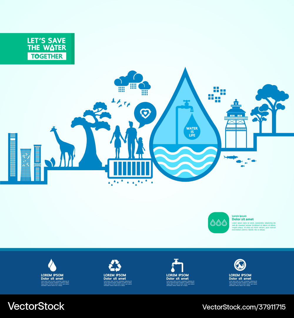 Save water for green ecology world Royalty Free Vector Image