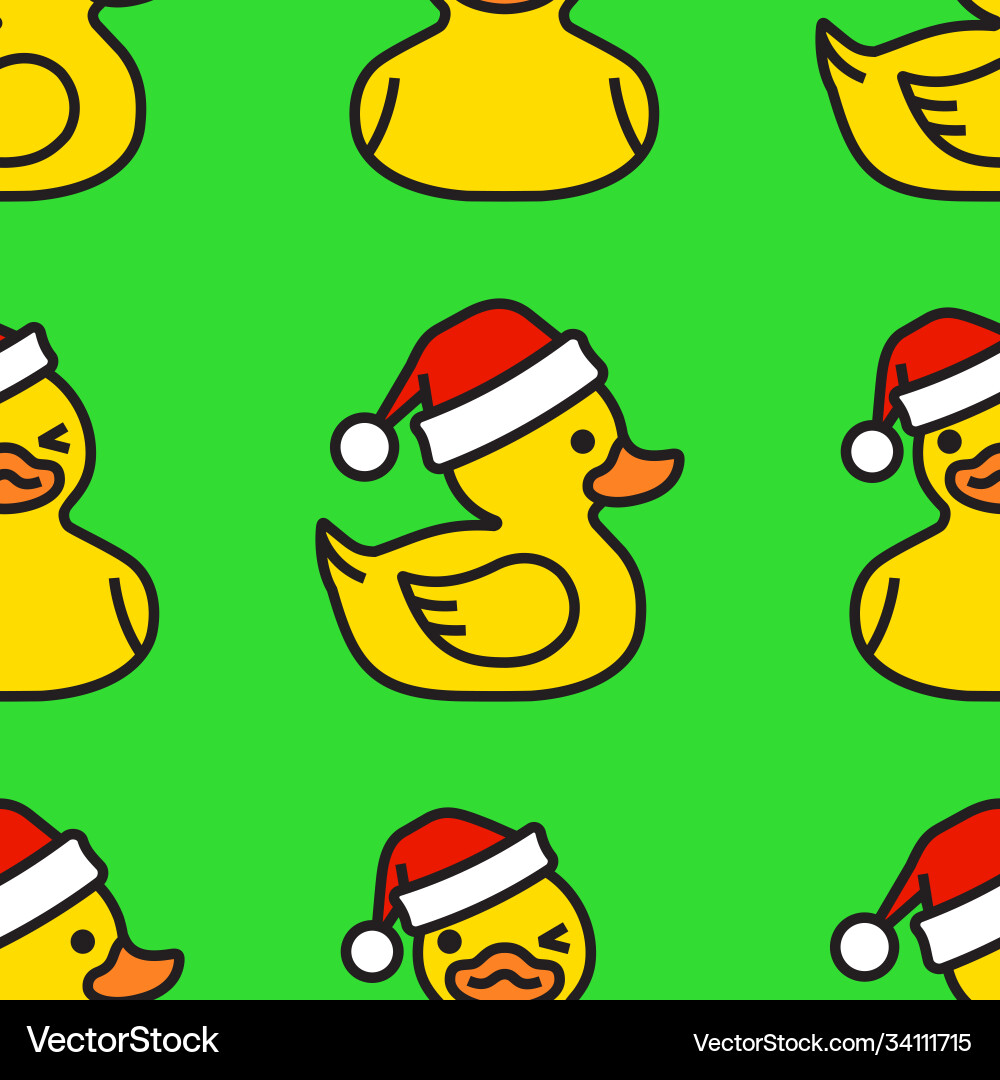 Seamless pattern yellow rubber duck in santa hat Vector Image