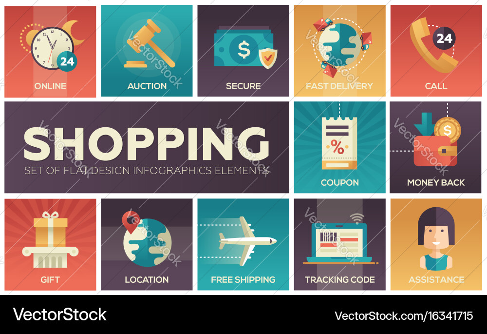 Shopping Icons - Flat Modern Set Royalty Free Vector Image