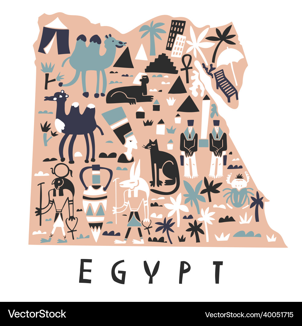 Stylized Egypt Travel Map Royalty Free Vector Image