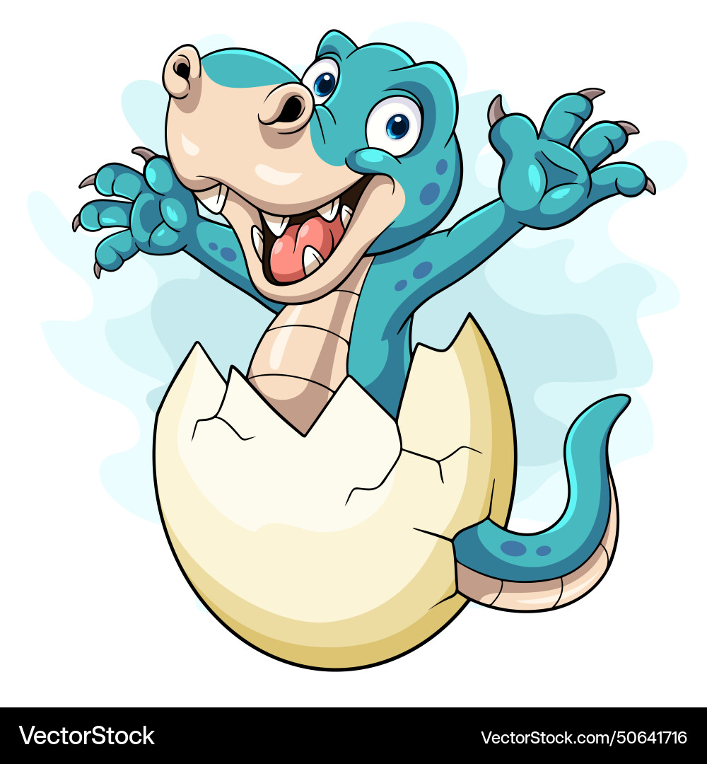 Cartoon baby dinosaur hatching from egg Royalty Free Vector