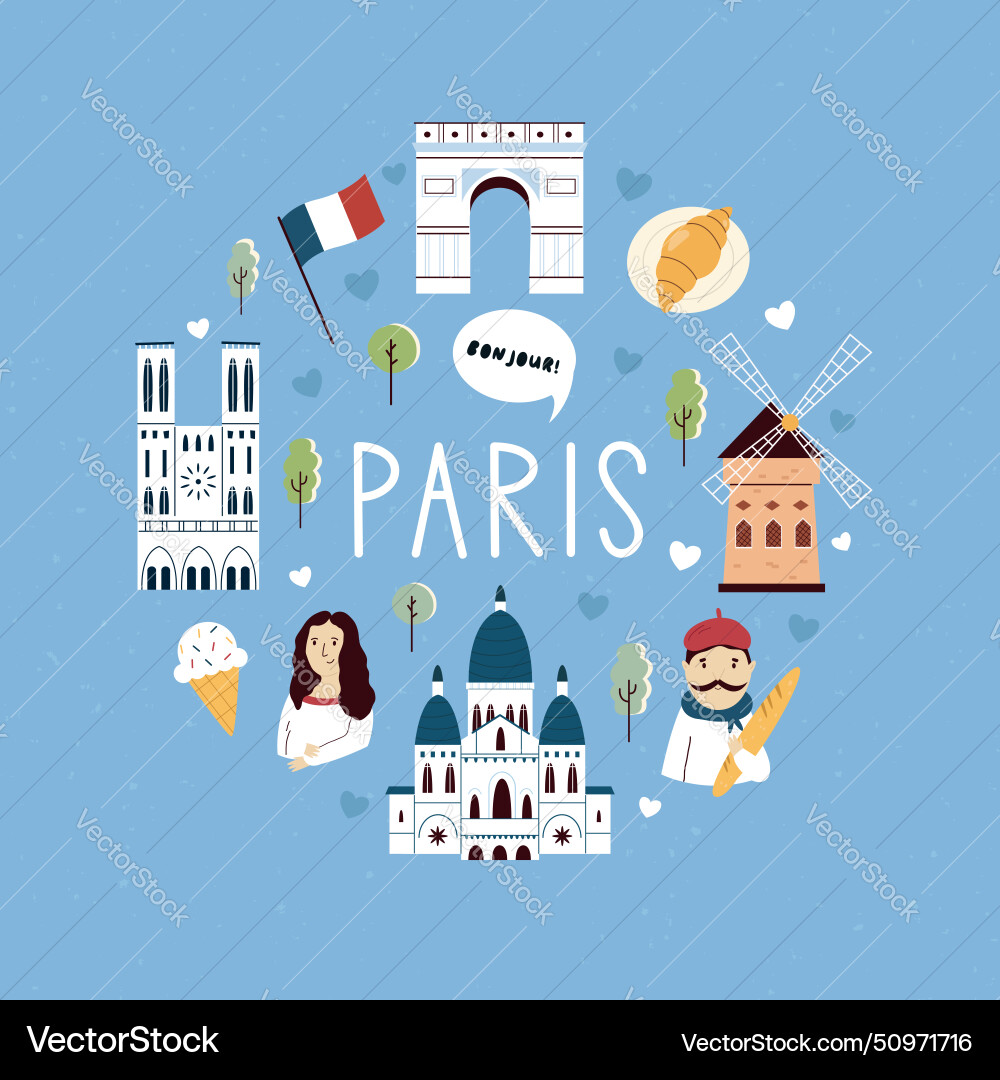 Colorful circle design with famous places Vector Image