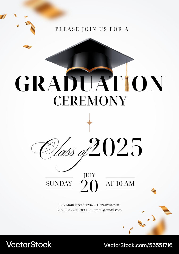 Elegant graduation ceremony invitation with cap Vector Image