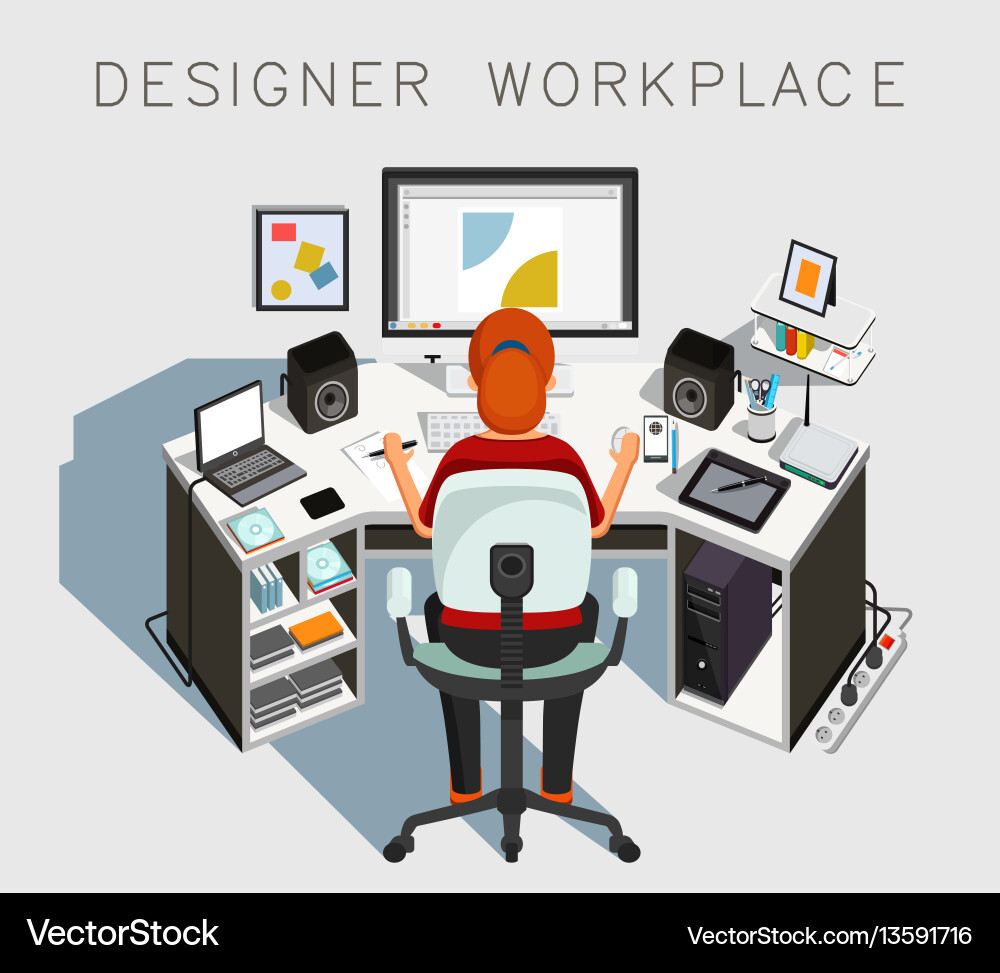 Graphic designer at work workplace Royalty Free Vector Image