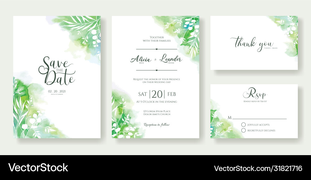 Green wedding invitation card greeting templates Vector Image