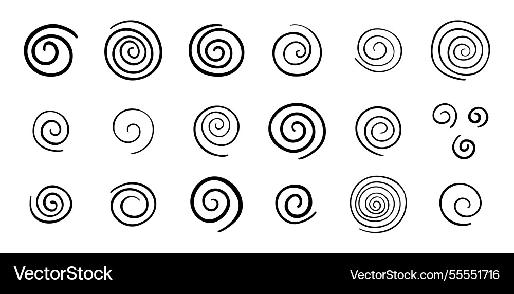 Hand drawn doodle spiral set drawing line spirals Vector Image