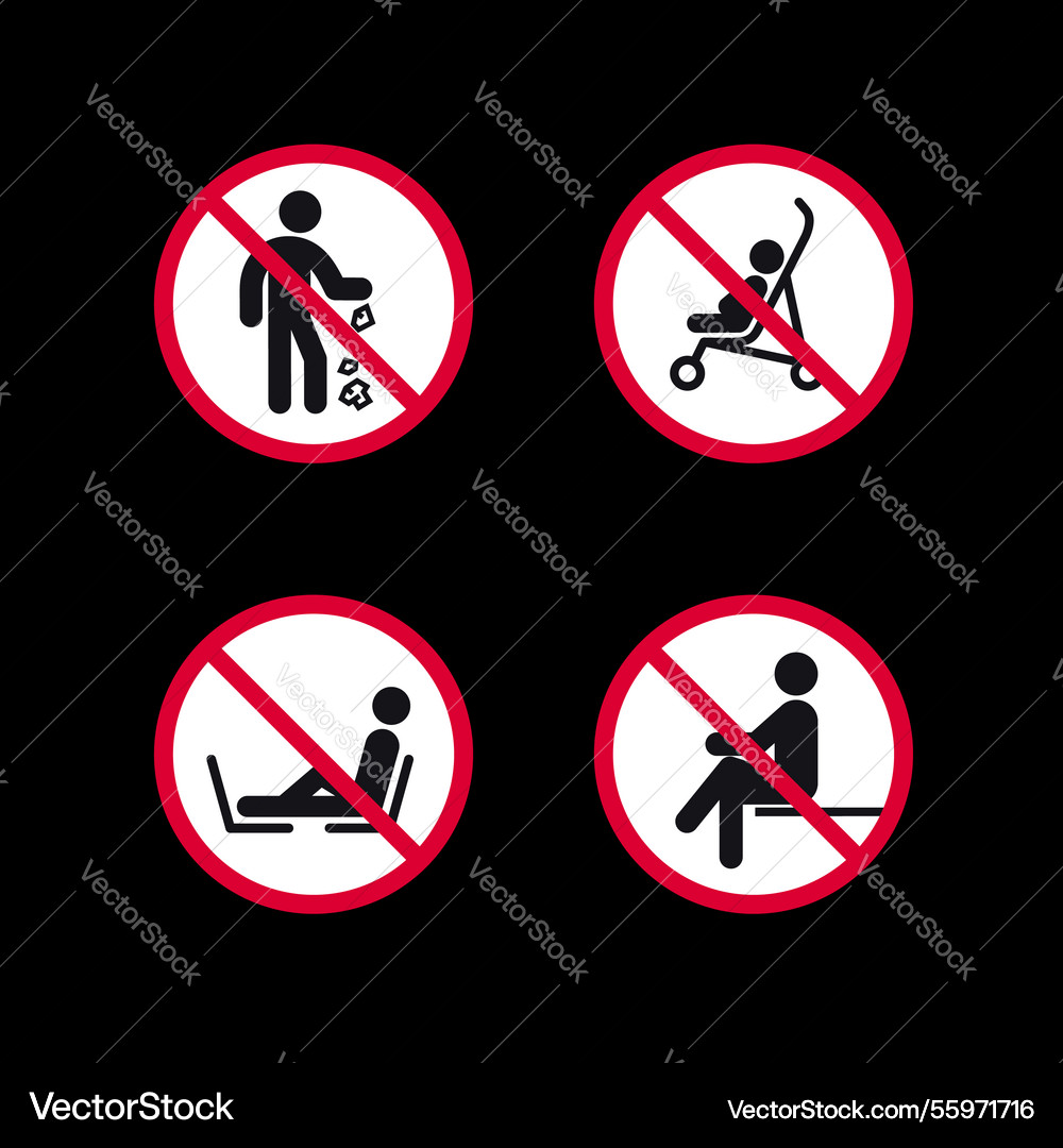 Prohibited signs forbidden round stickers set Vector Image