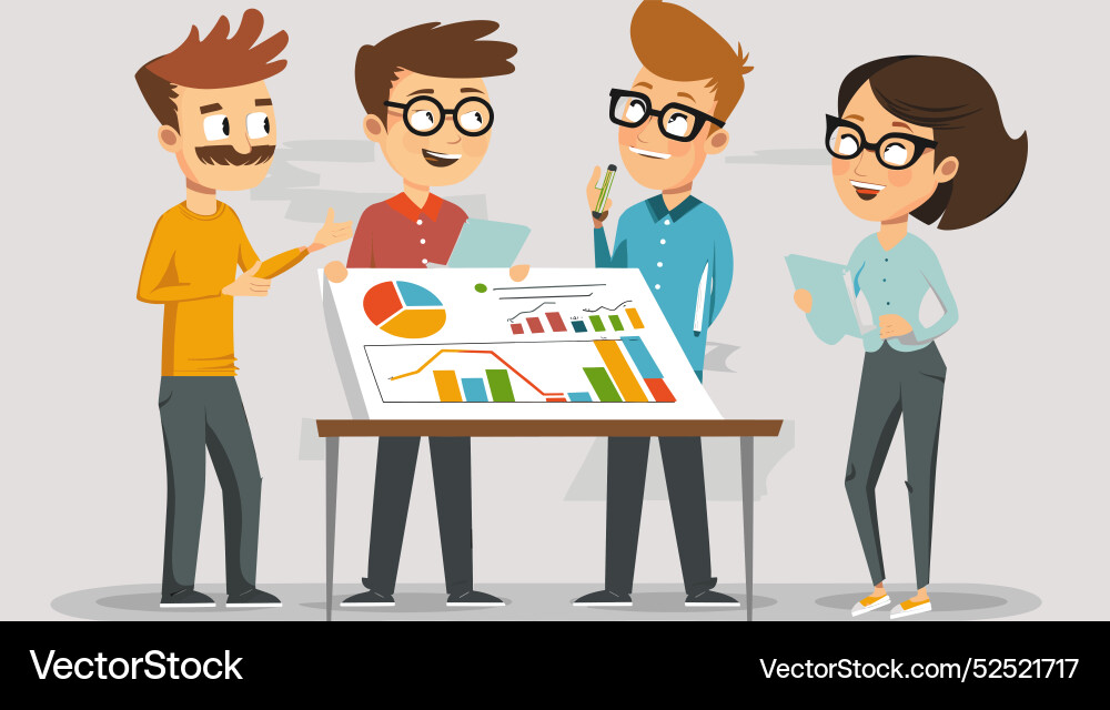 Group diverse young adults analyzing data charts Vector Image