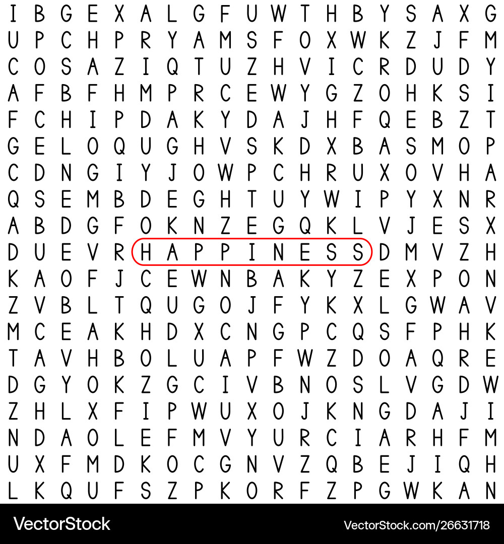 Happiness find word in puzzle Royalty Free Vector Image
