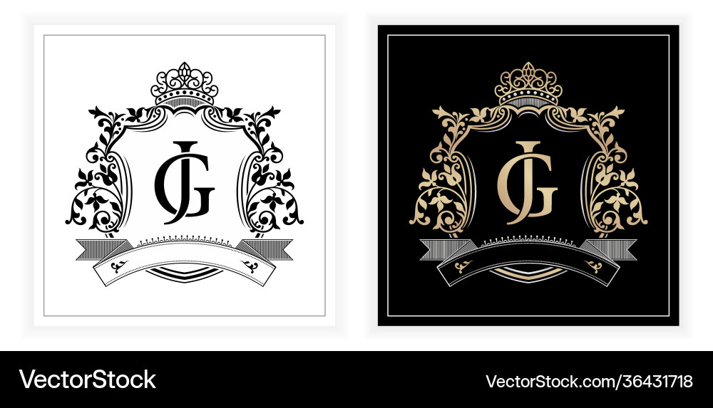 Jg or gj initial letter and graphic name frames Vector Image