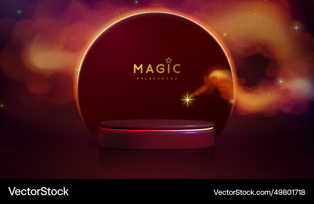 Magic red showcase with 3d podium and steam Vector Image