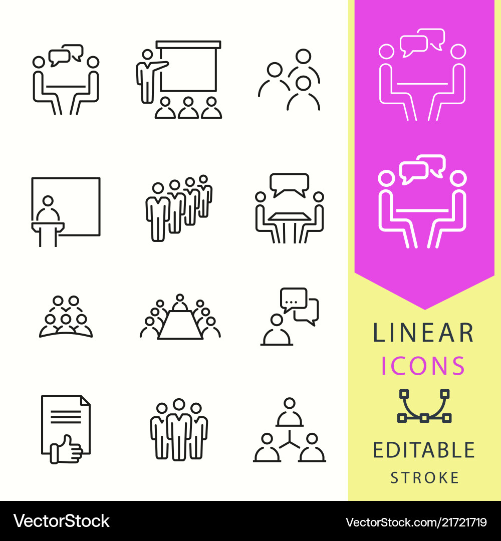 Conference icons set black Royalty Free Vector Image