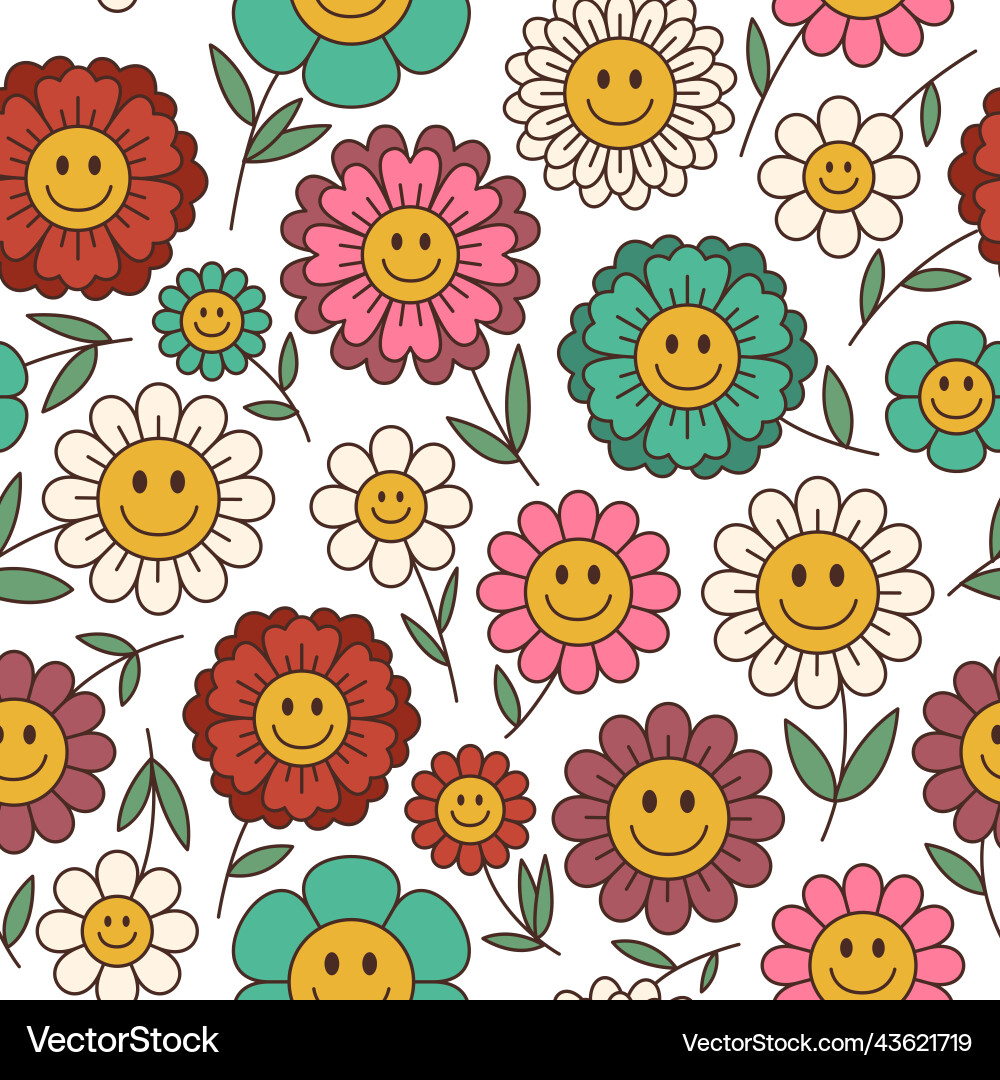 Daisy flower seamless pattern retro positive Vector Image