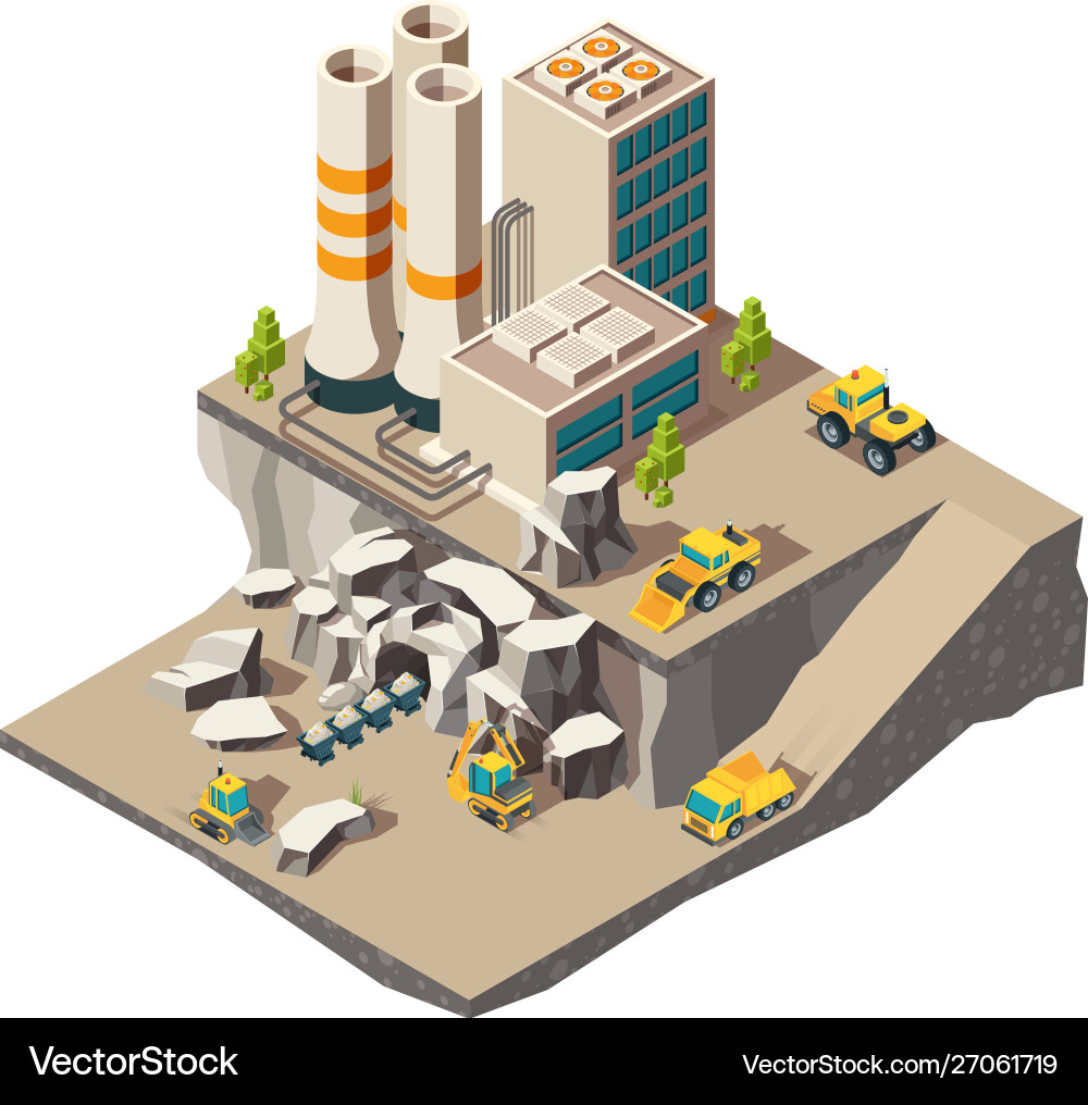 Mining isometric rock mine industry production Vector Image
