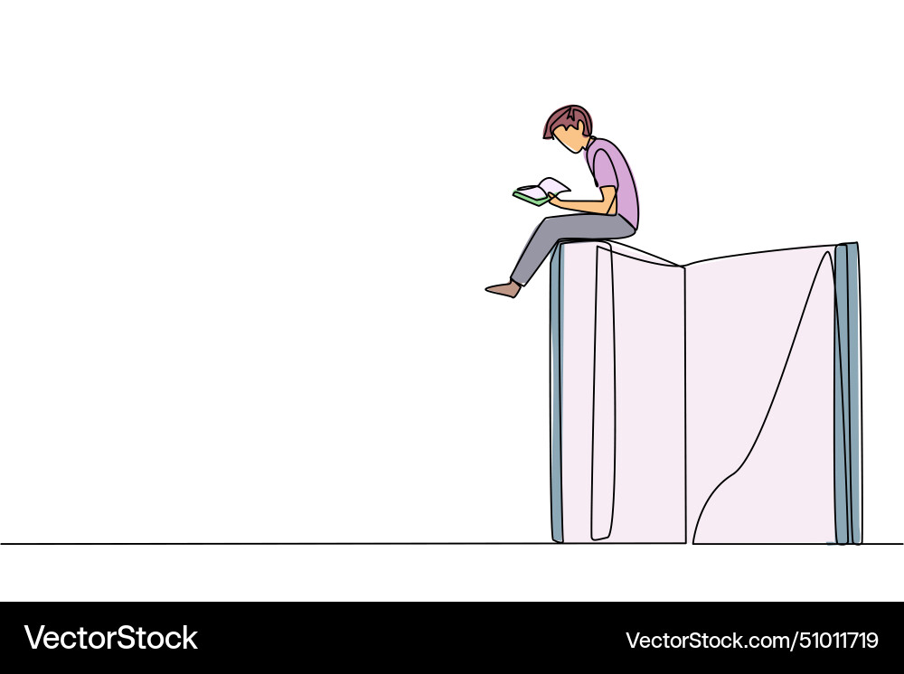 Single one line drawing smart happy man sitting Vector Image