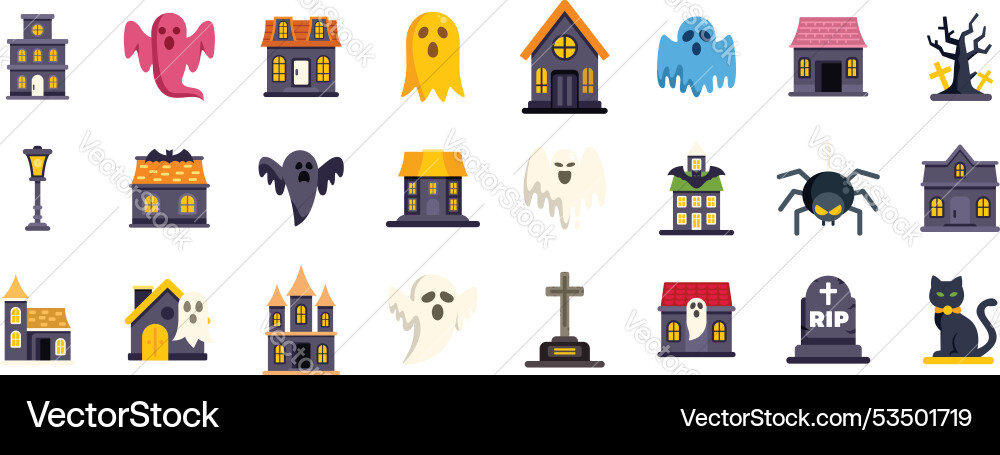 Spooky halloween icons showing haunted houses Vector Image