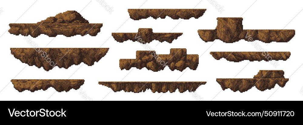 8 bit arcade pixel art game rock stone platforms Vector Image