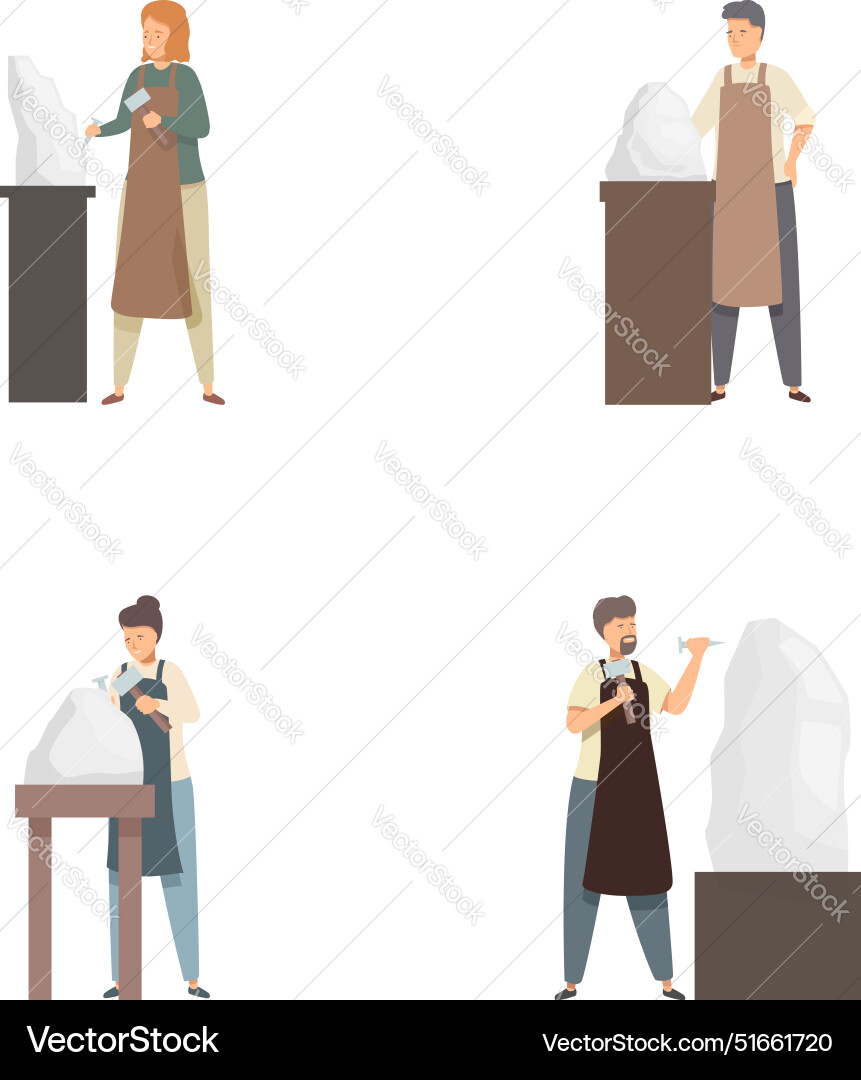 Artists sculpting marble statues set Royalty Free Vector