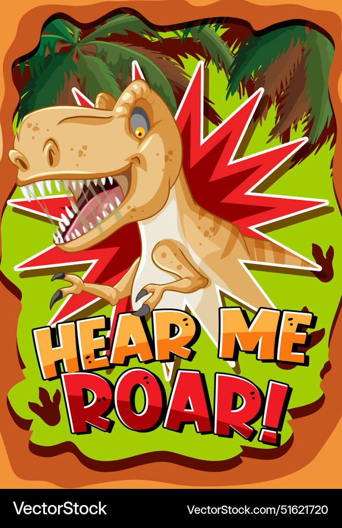 Cartoon dinosaur roaring in a jungle scene Vector Image