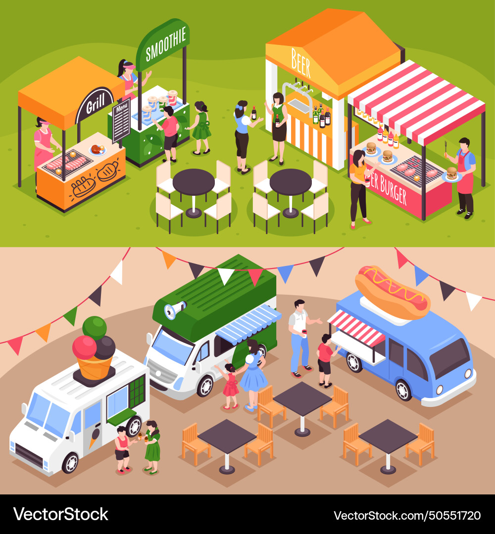 Food courts horizontal banners Royalty Free Vector Image