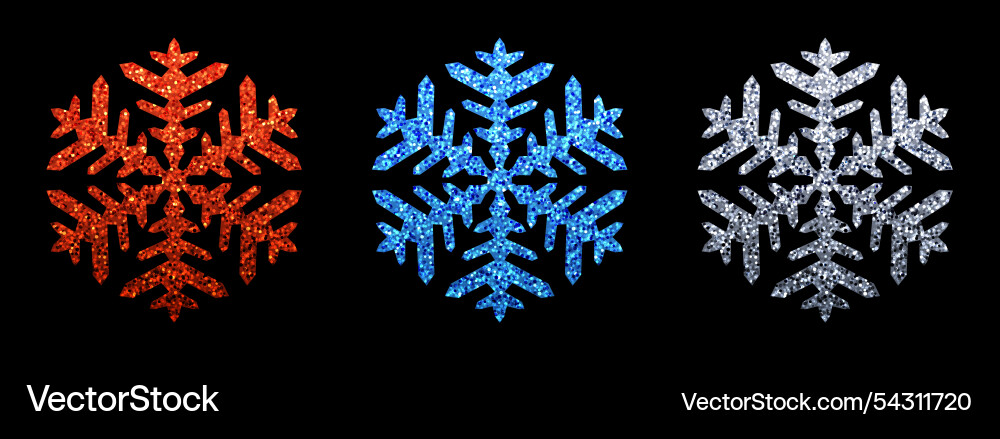 Glittering red blue and silver snowflakes Vector Image