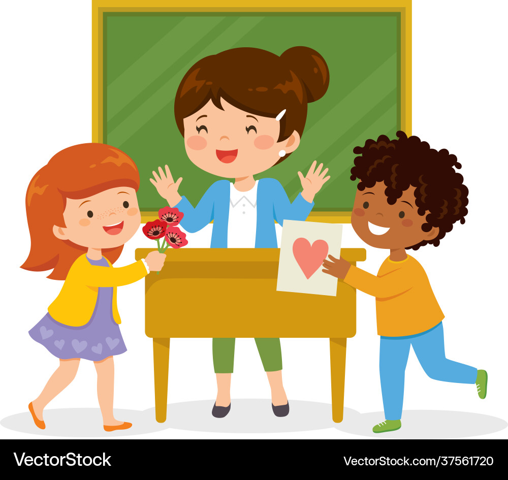 Kids loving their teacher Royalty Free Vector Image