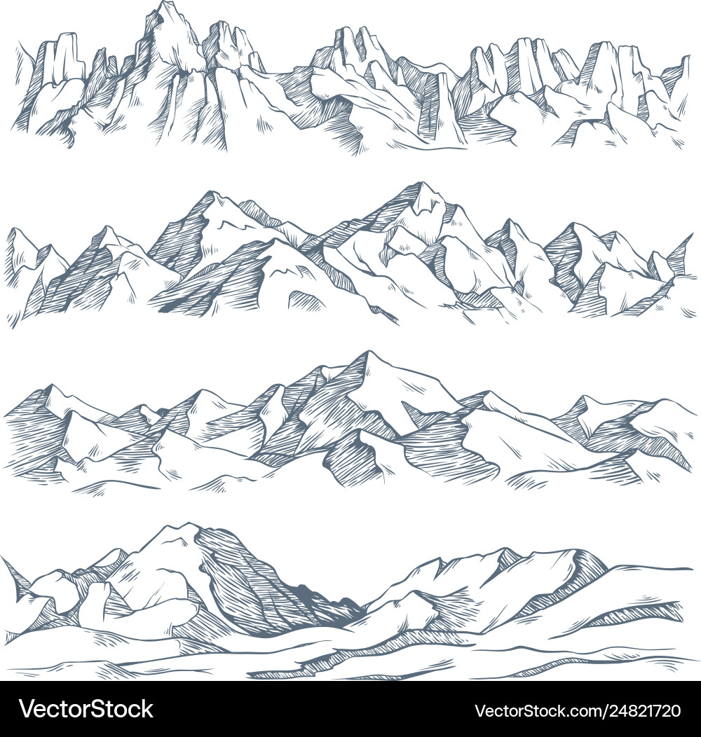 Mountains landscape engraving vintage hand drawn Vector Image