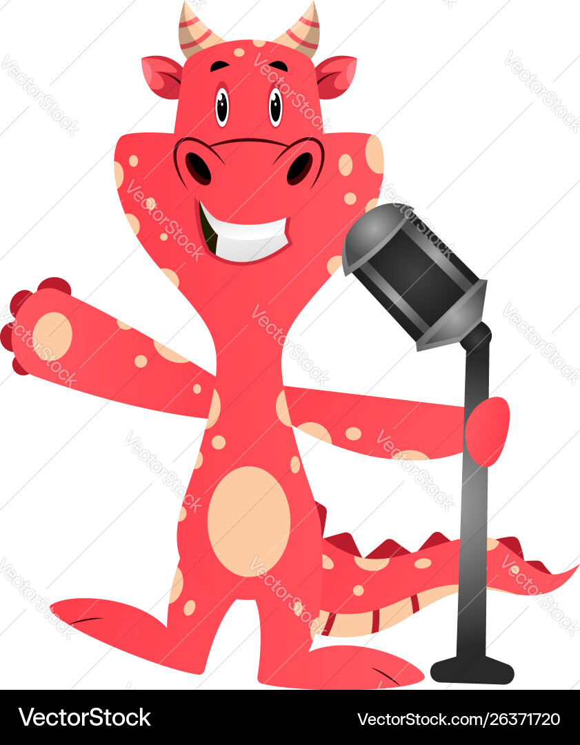 Red dragon is holding microphone on white Vector Image