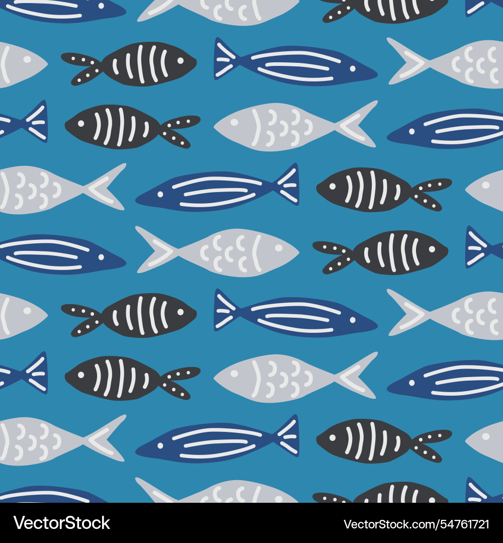 Blue background and fish in gray black colors Vector Image