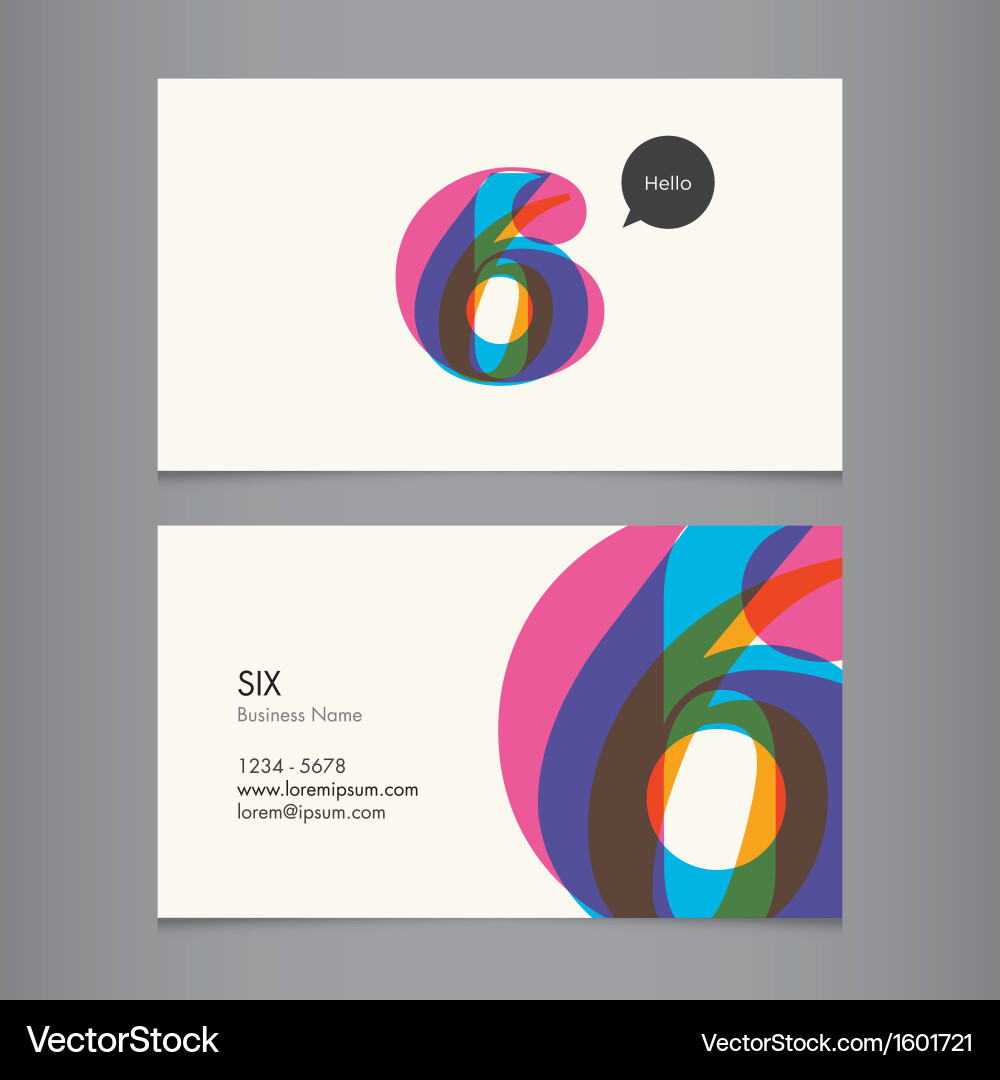 Business card with number 6 Royalty Free Vector Image