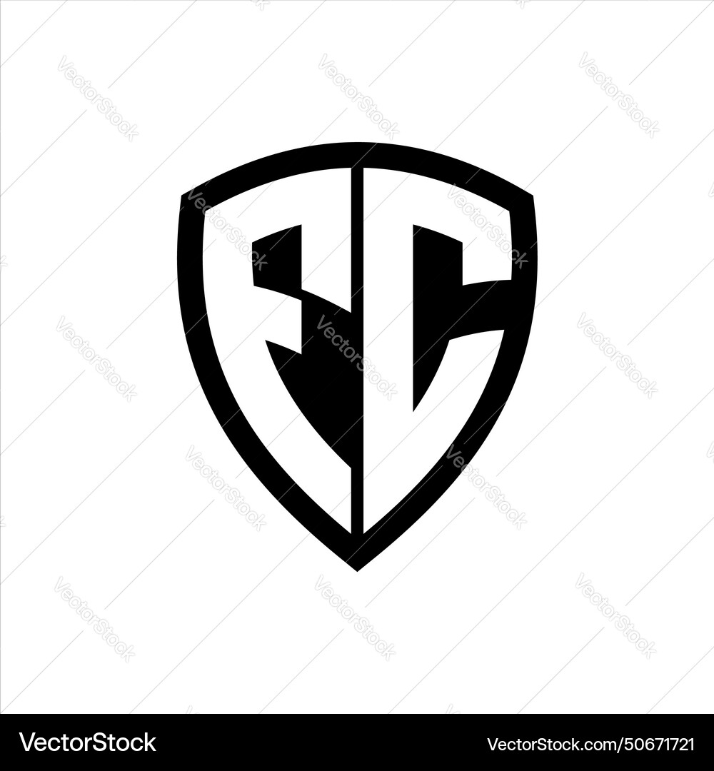 Fc monogram logo with bold letters shield shape Vector Image