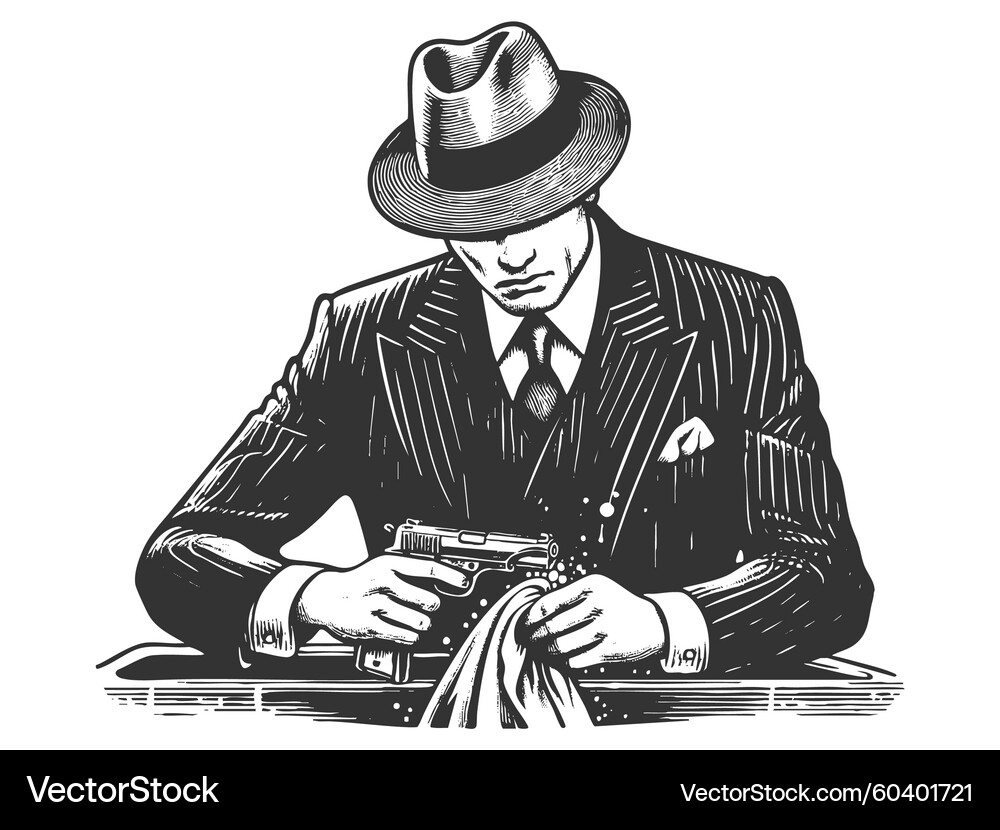 Gangster Cleaning Pistol – Royalty-Free Vector | VectorStock