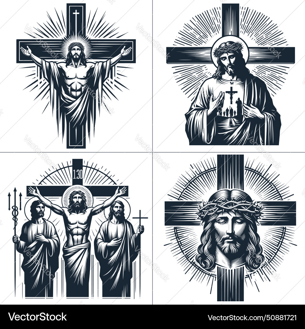 Jesus christ cross jesus praying Royalty Free Vector Image