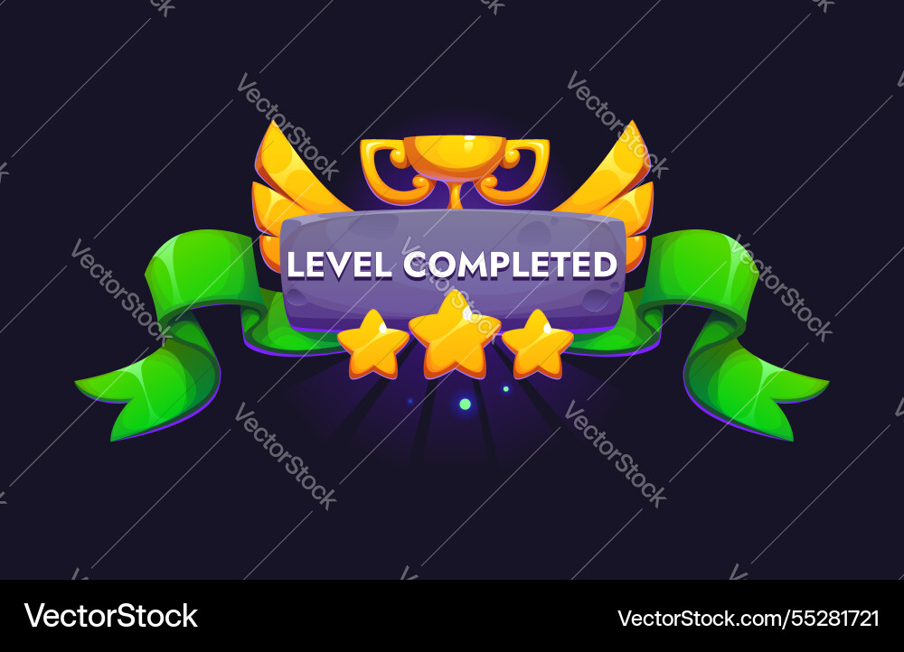 Level completed game badge victory golden goblet Vector Image