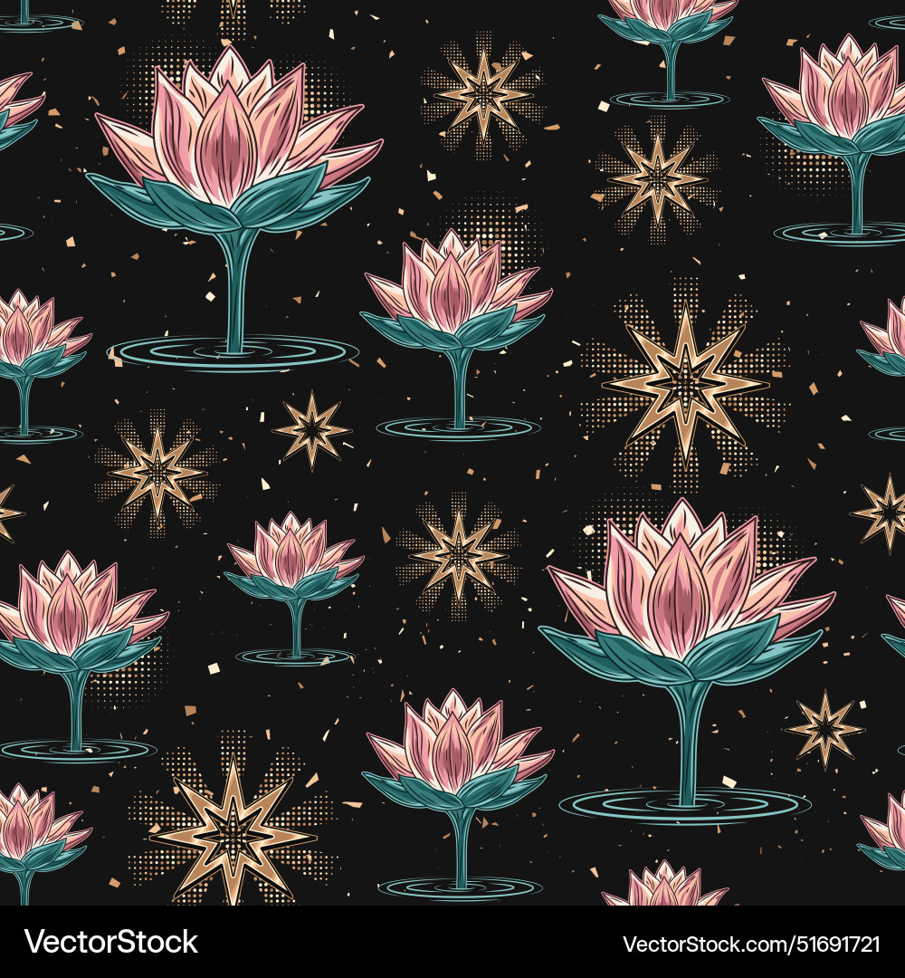 Mysterious pattern with lotus flower stars Vector Image