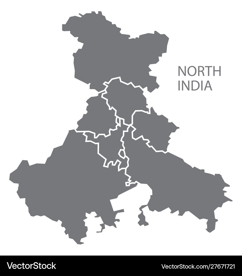 North india gray region map Royalty Free Vector Image