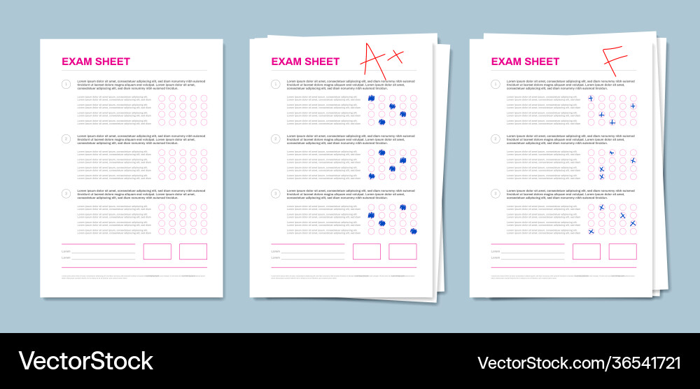 Realistic exam sheet set Royalty Free Vector Image