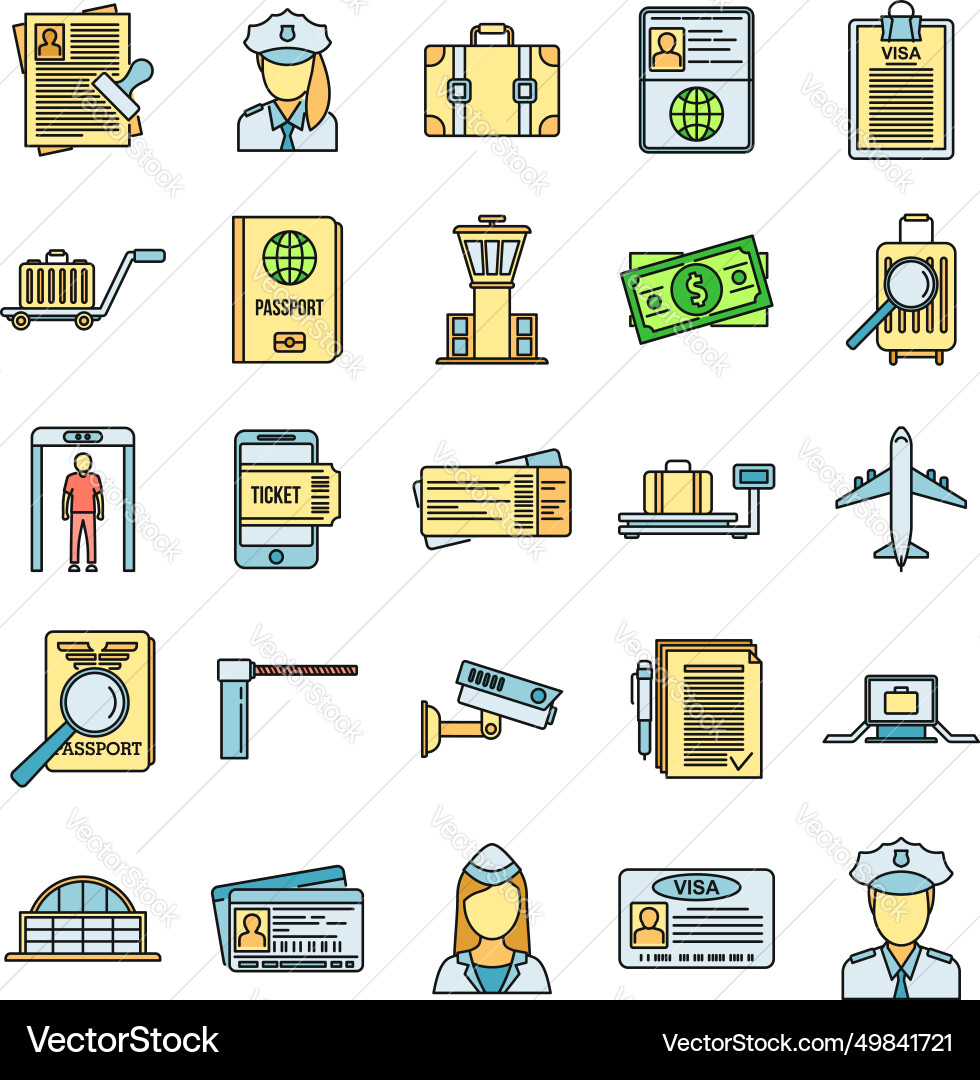 Security passport control icons set color Vector Image