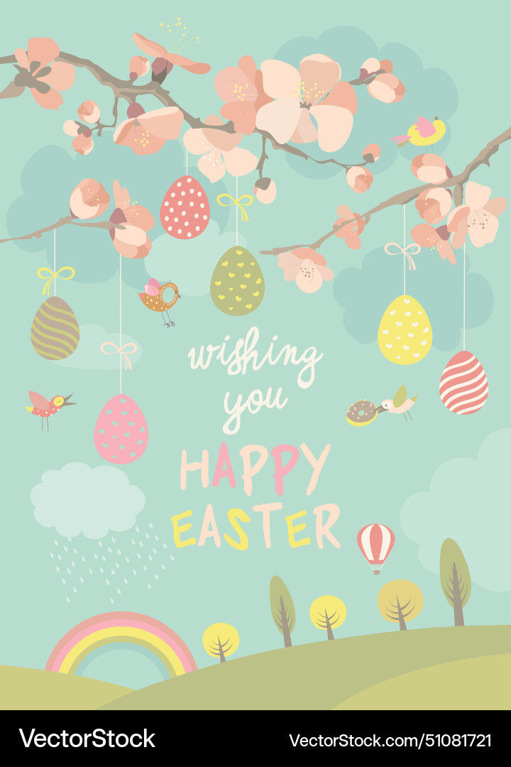 Spring blooming tree with easter eggs Royalty Free Vector