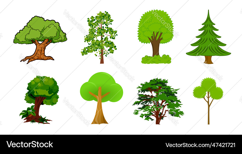 Various cartoon trees set Royalty Free Vector Image